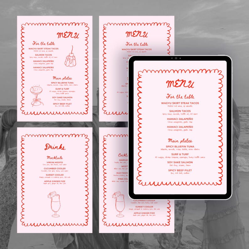 Party Menu Card Template, Editable Event Menu, Handwritten Menu Drinks ...