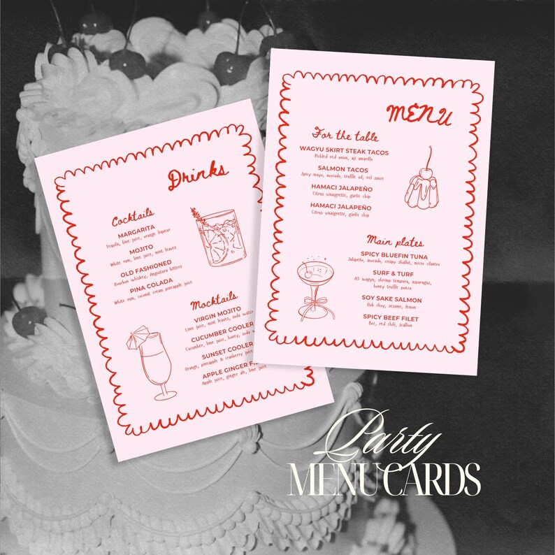 Party Menu Card Template, Editable Event Menu, Handwritten Menu Drinks ...