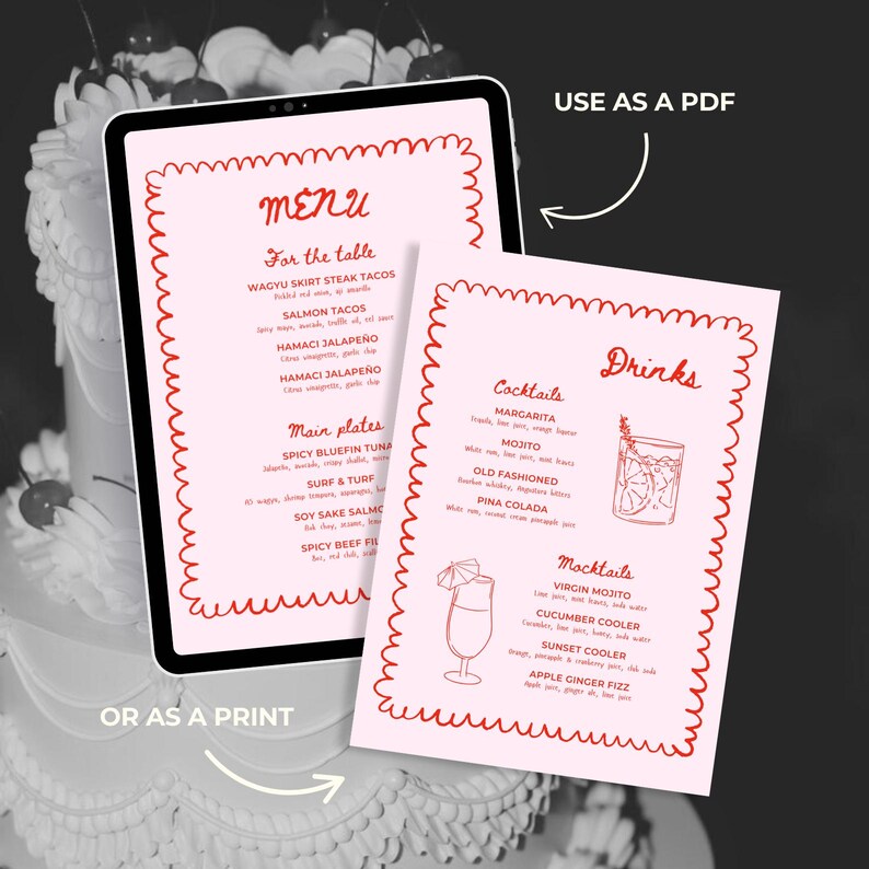 Party Menu Card Template, Editable Event Menu, Handwritten Menu Drinks ...