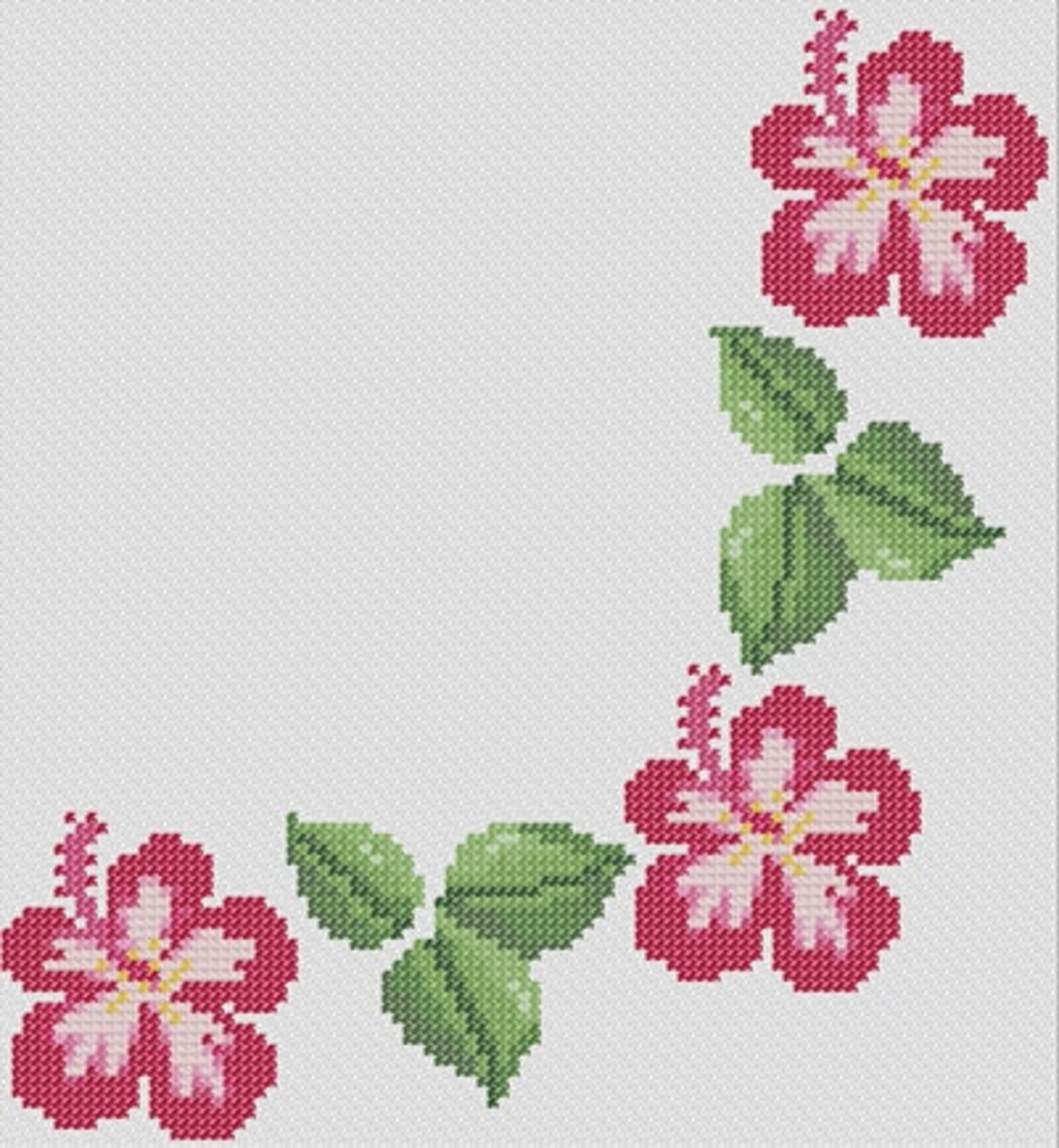 Cross Stitch - Pink Hibiscus Corner - Etsy