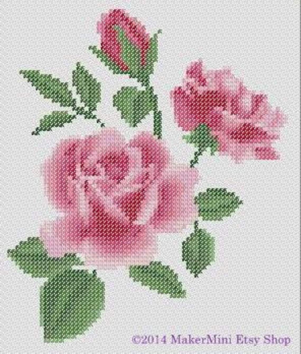 3 Pink Roses - Cross Stitch Pattern - Etsy