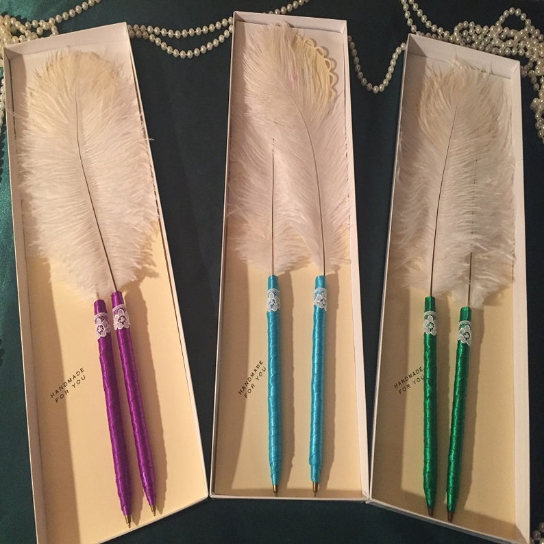 2pcs White Feather Wedding Pen Lace Guest Book Alternative Pen | Etsy