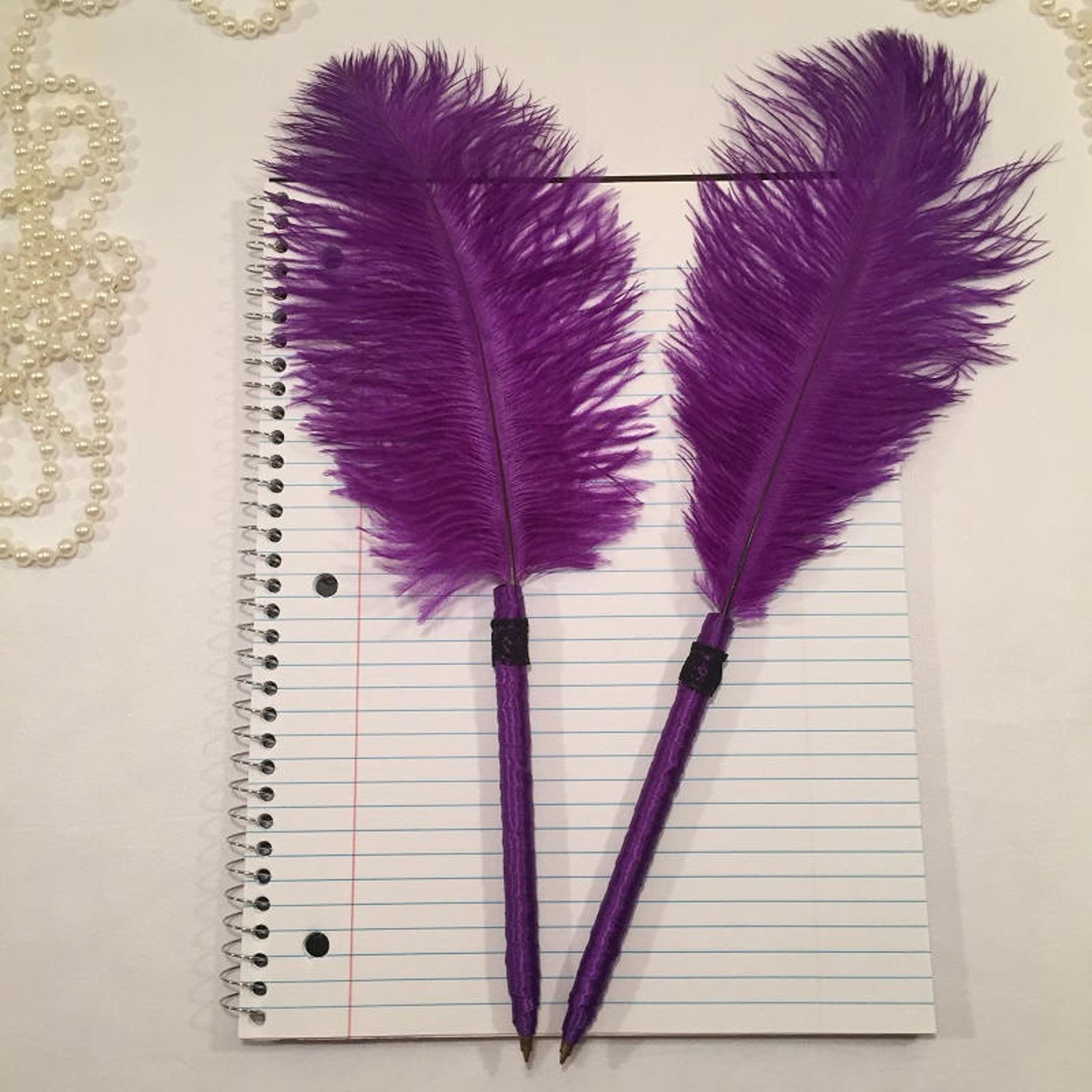 PURPLE FEATHER PENS Cute Desk Accessories School/office Supplies Gift ...