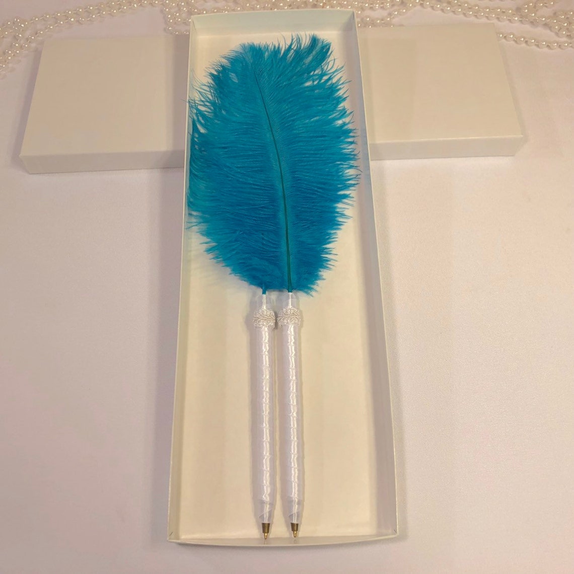BLUE FEATHER PENS Turquoise Wedding Guest Book Party - Etsy