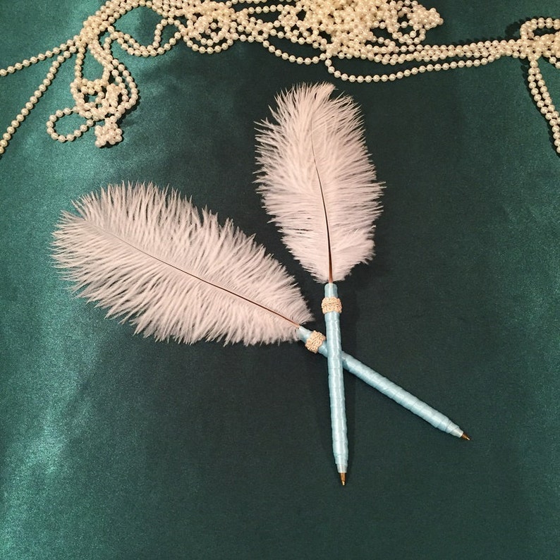 Light Blue Feather Pen Cinderella Wedding Pens Boys Baby Shower Guest ...