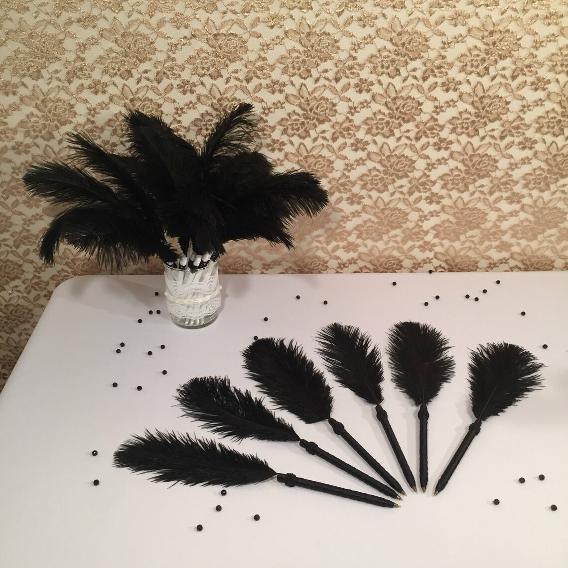 6 Black Feather Pens Great Gatsby Party Wedding Favors Bridal | Etsy