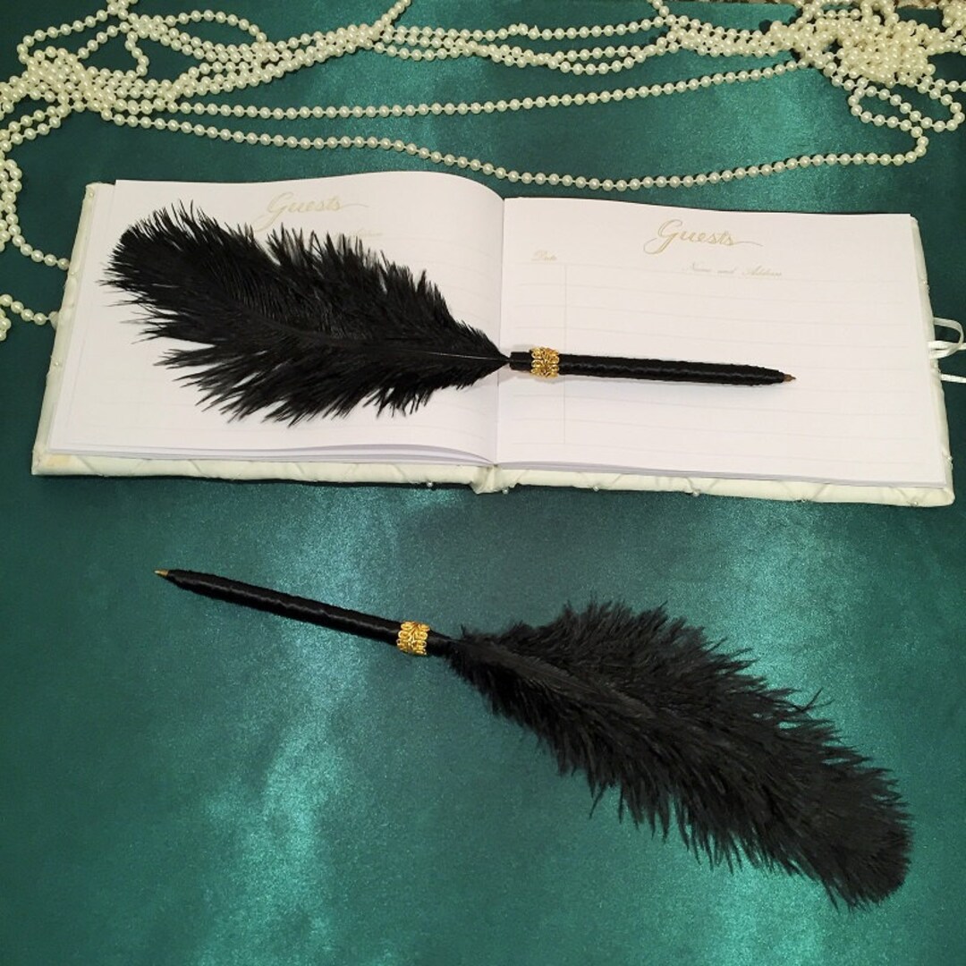 Black Feather Pens Art Deco Wedding Pen Sweet Sixteen Quinceanera Black ...