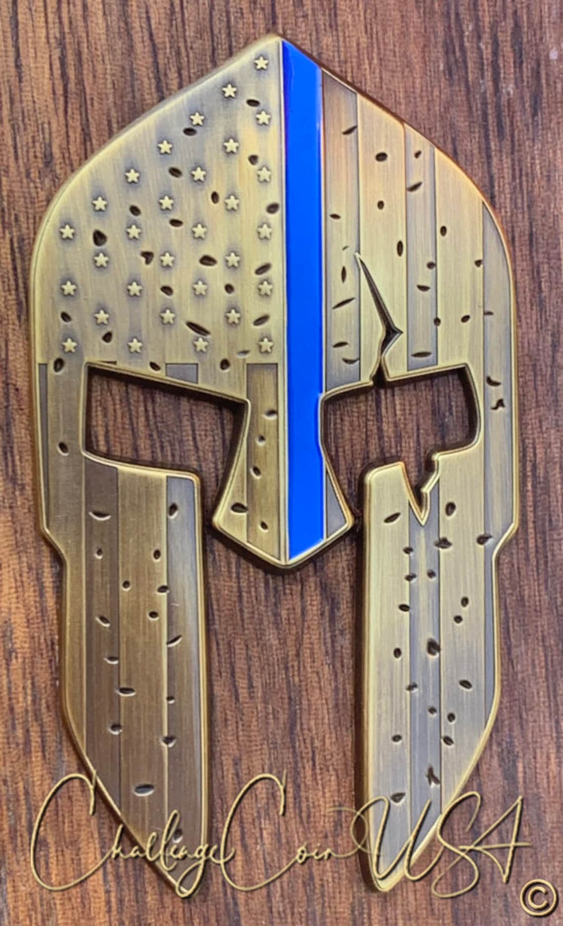 Thin Blue Line Spartan Helmet car Emblem | Etsy