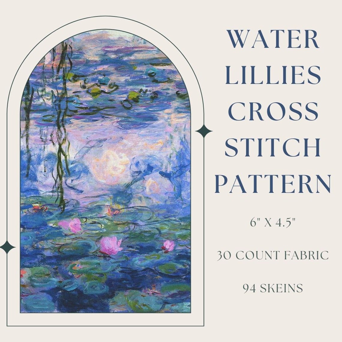 Water Lillies by Claude Monet Downloadable Cross Stitch Pattern - Etsy