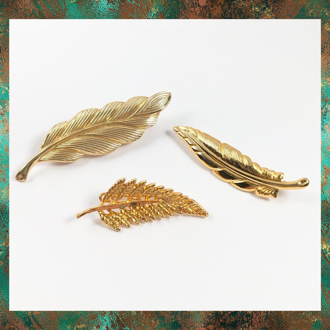 Set of Three Vintage Feather Brooches, Gold Tone Feather Pins X3 - Etsy