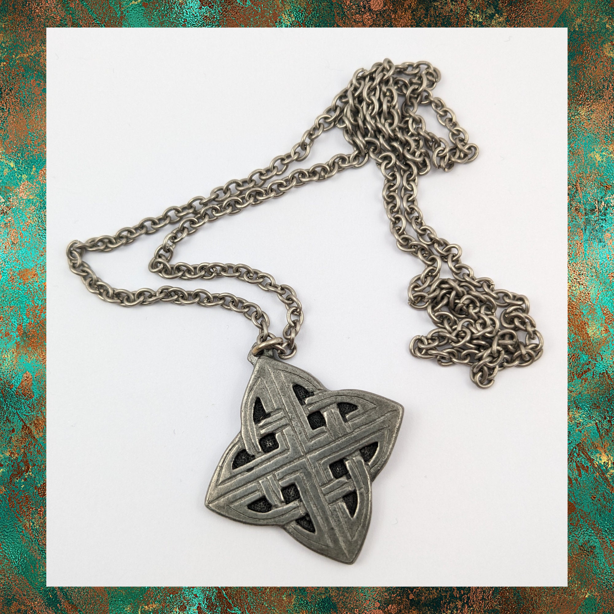 Vintage Pewter Celtic Knot Pendant Necklace - 26 Inch Chain - Etsy