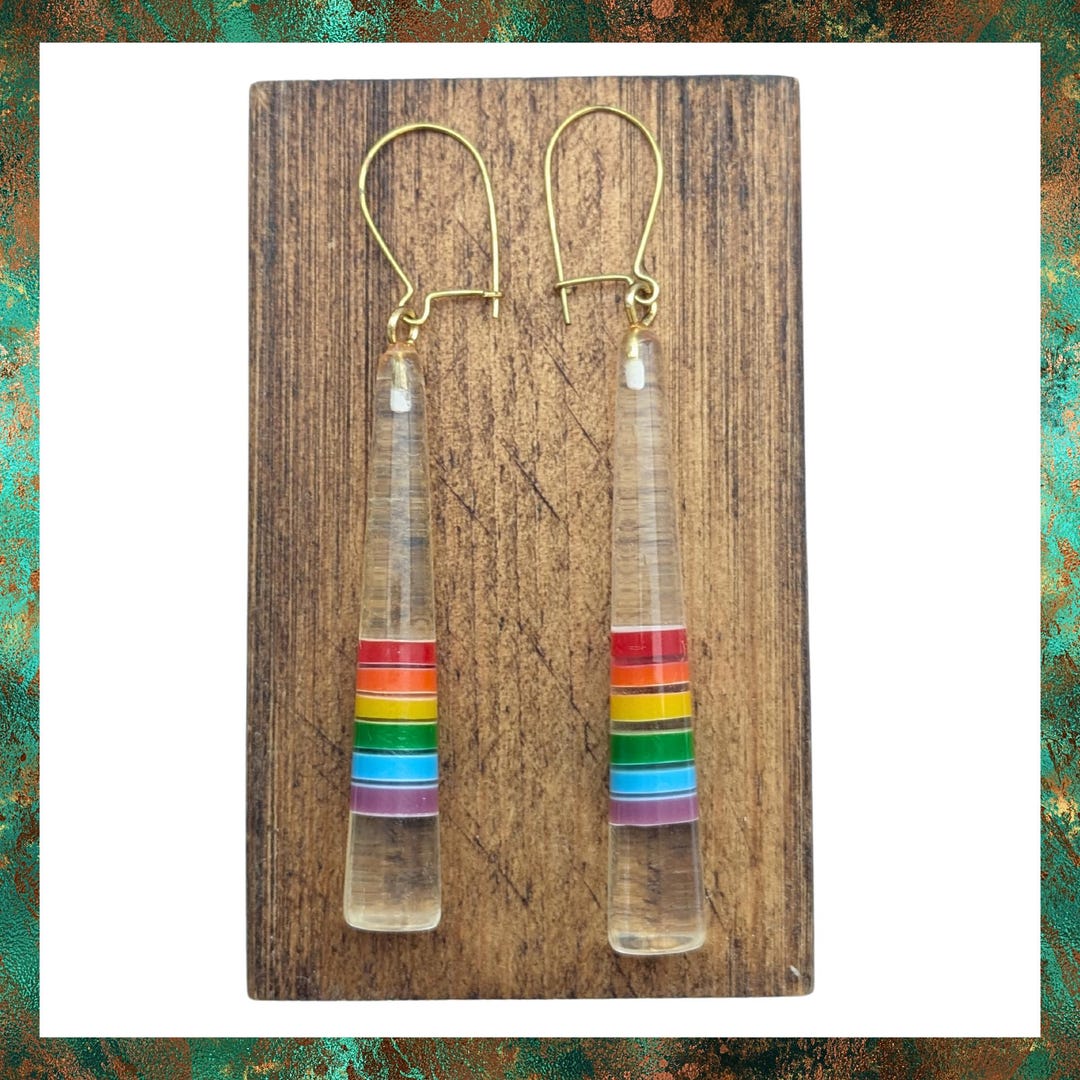 Vintage Clear Plastic Drops With Rainbow Stripes and Ear Wires - Etsy
