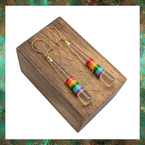 Vintage Clear Plastic Drops With Rainbow Stripes and … - Gem