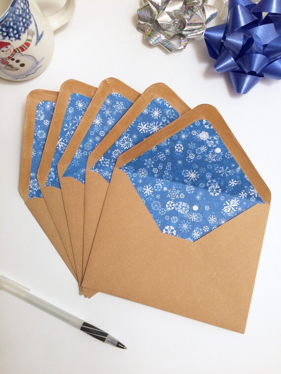 5 Blue Winter Snowflake Kraft Envelopes - Etsy