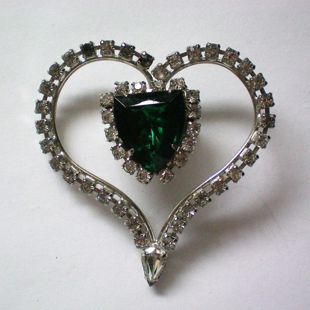 Large Green Rhinestone Heart Pin - 5527 - Etsy