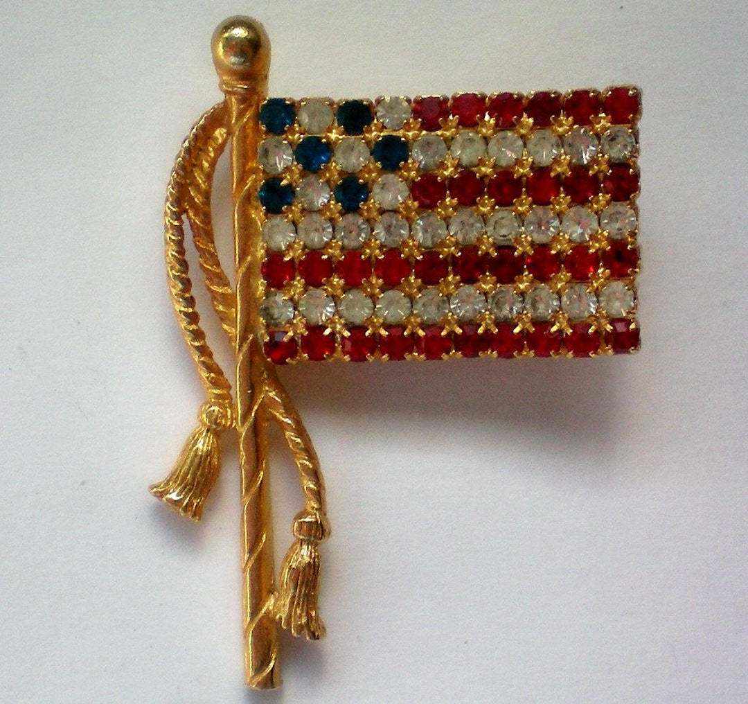 American Flag Pin With Rhinestones - 4079 - Etsy