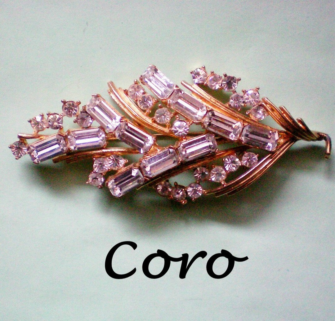 Coro Emerald Baguette & Round Cut Rhinestone Brooch - 3136 - Etsy