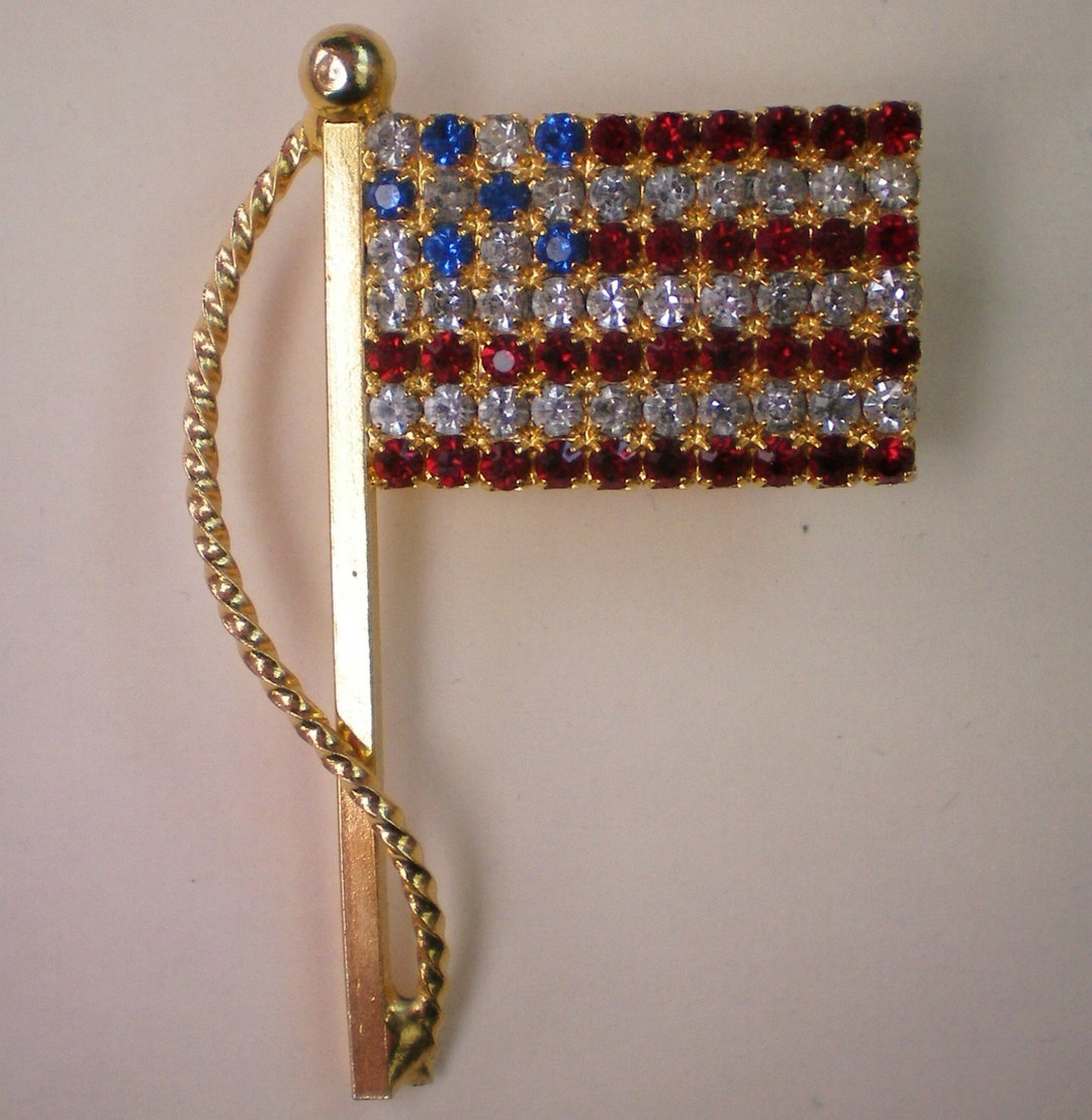 American Flag Pin With Red, White, Blue Rhinestones - 1889 - Etsy