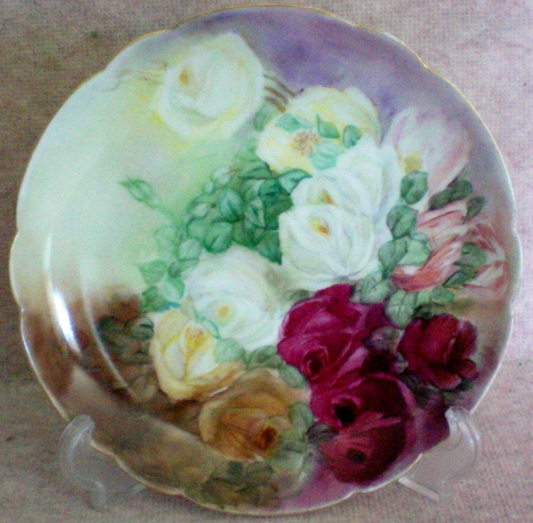 Beautiful Hand Painted Roses Plate Marked France BM De M Limoges - 4706 ...