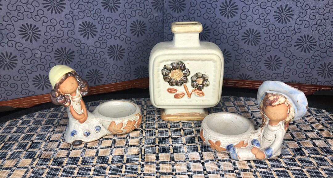 2 MCM Girls Stoneware Trinket Dishes and Stoneware Vase - Etsy