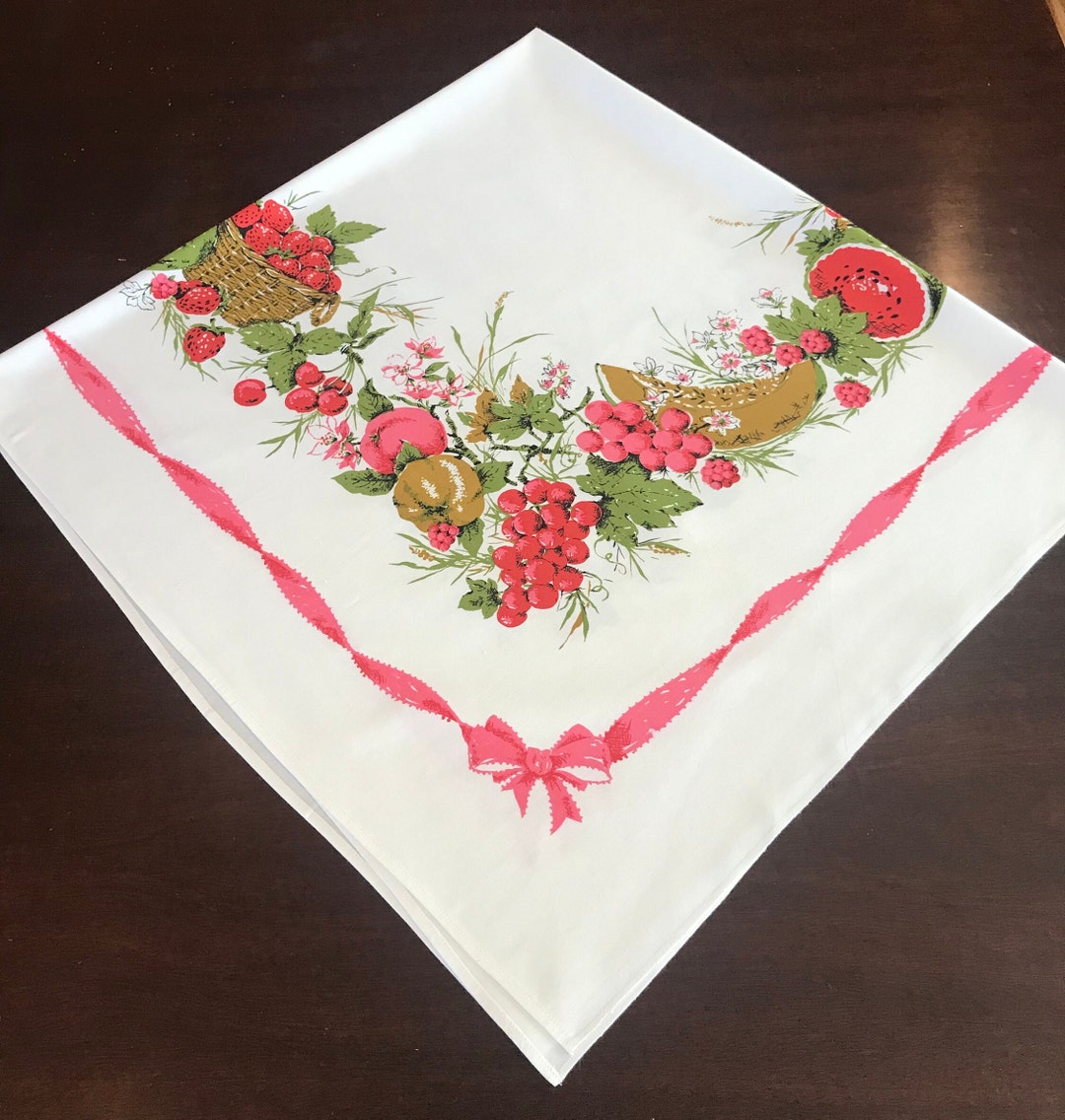 1950’s/60’s Rayon/cotton Tablecloth Strawberries, Cherries, Watermelons ...
