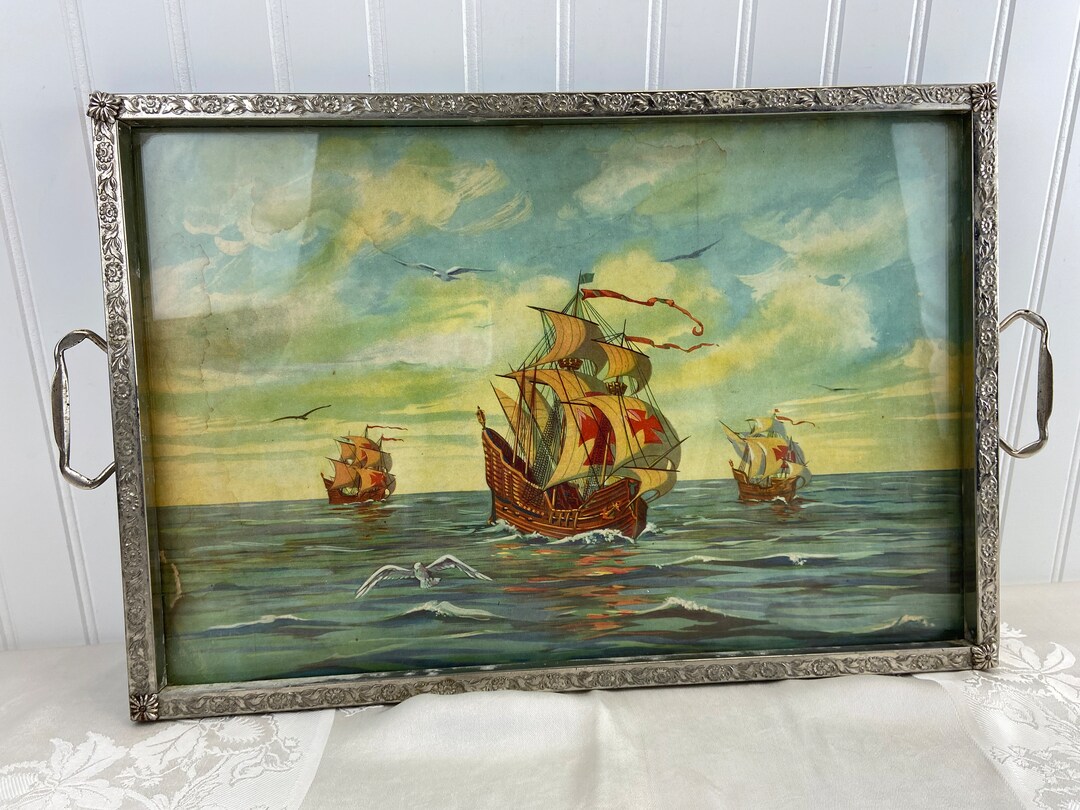 Columbus FLEET Silver TRAY With Side Handles Nina Pinta & - Etsy