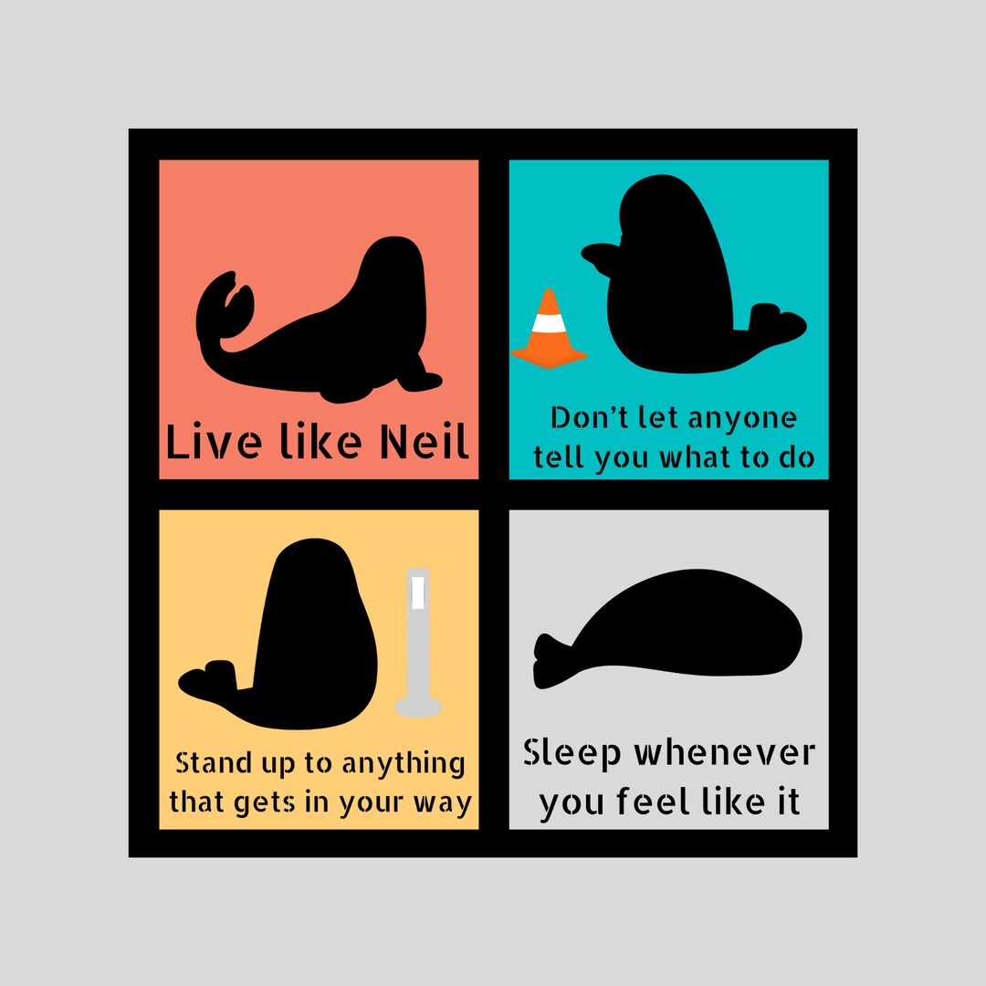 Pop Culture Sticker Neil the Seal Live Like Neil Water Bottle Decal ...