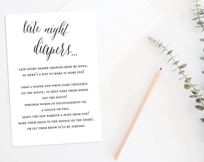 Printable Diaper Message Game, Late Night Diapers Baby Shower Game ...