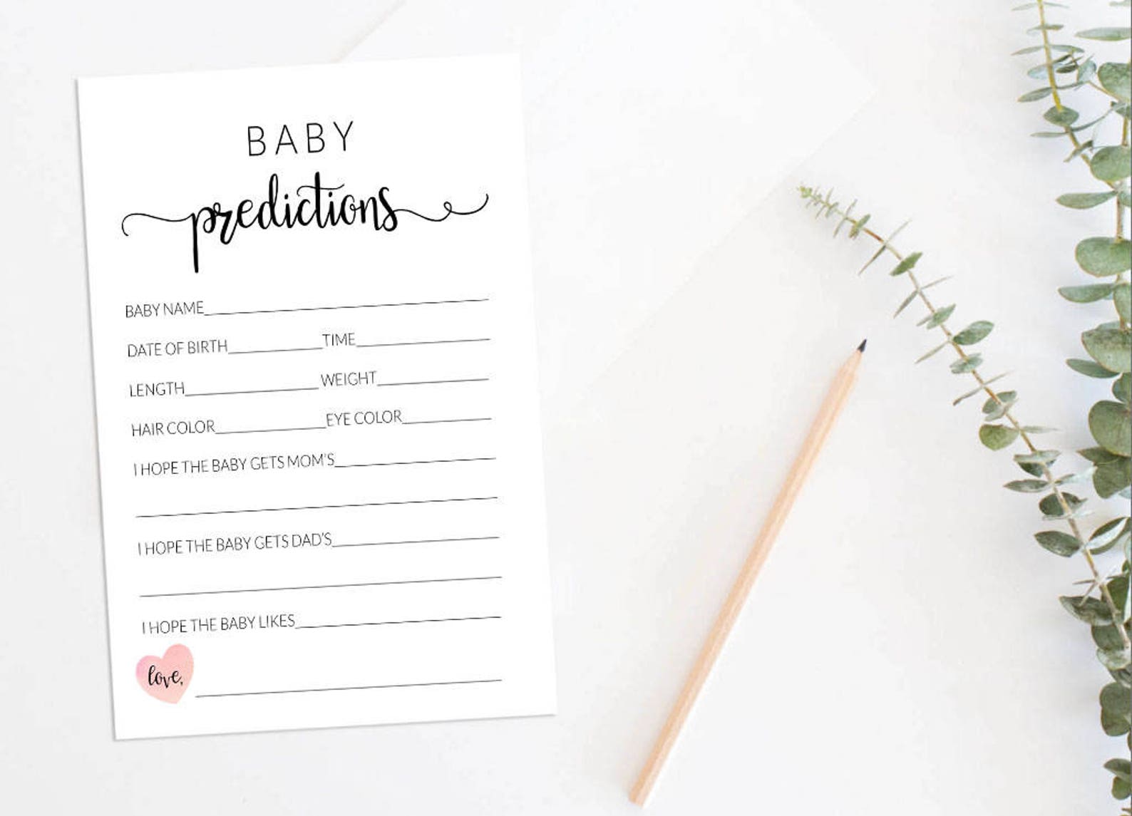 Baby Shower Games, Baby Shower Predictions Card, Baby Predictions Cards ...