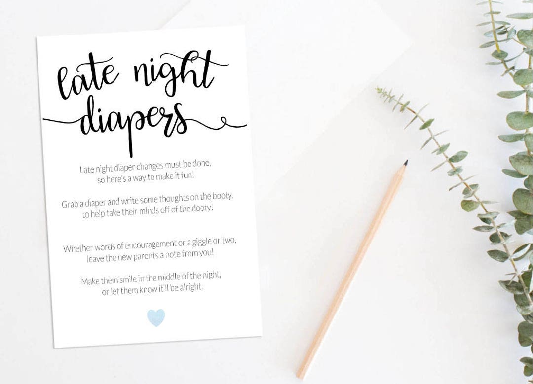 Late Night Diapers Baby Shower Game, Baby Shower Game, Printable Baby ...