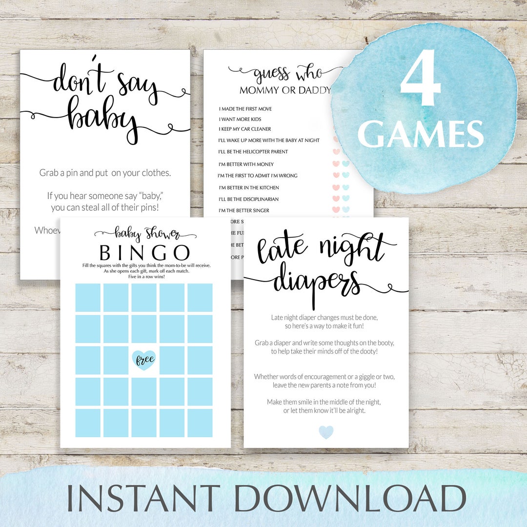 Baby Shower Games Package, Blue Baby Shower Games, Printable Games ...