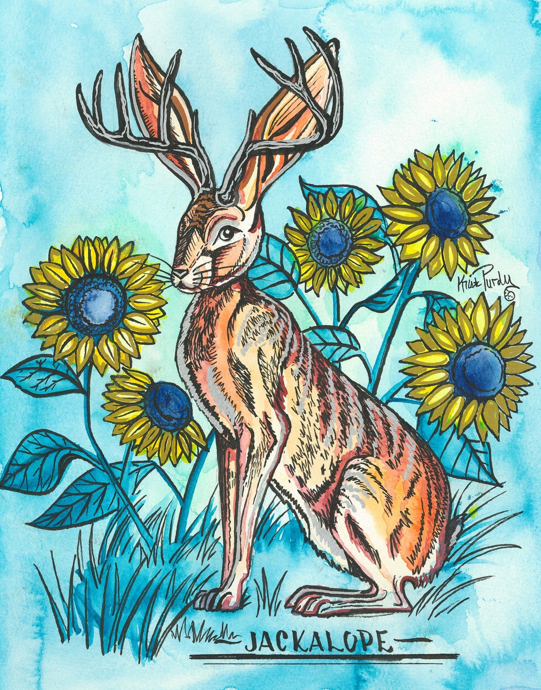 Mythical Creatures Series, Jackalope Print, Watercolor and Ink - Etsy