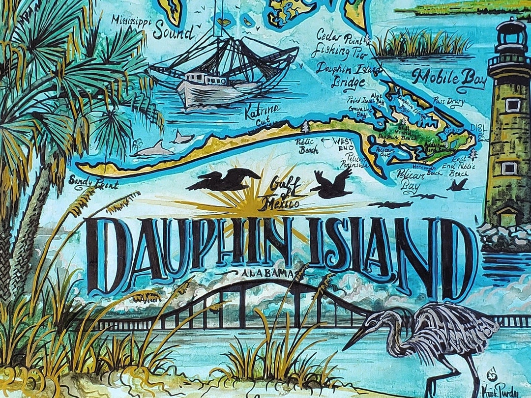 Dauphin Island Alabama Map Print - Etsy