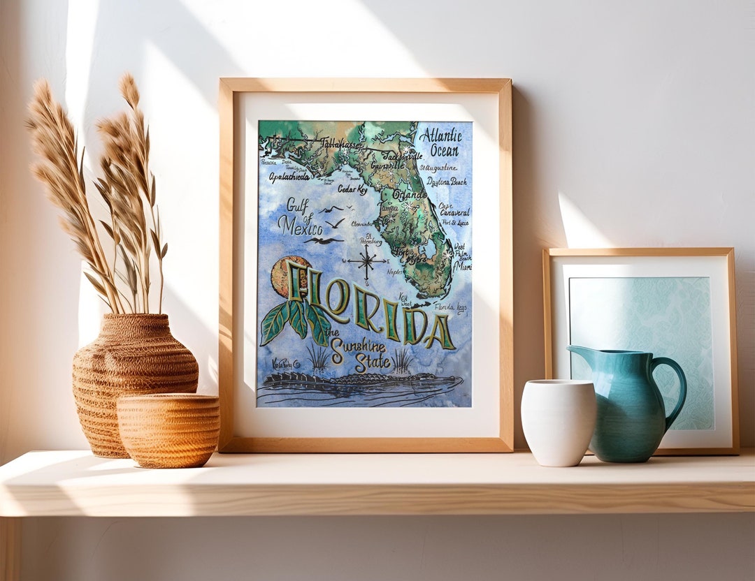 Florida State Map Art Print - Sunshine State Wall Decor - Travel Map ...