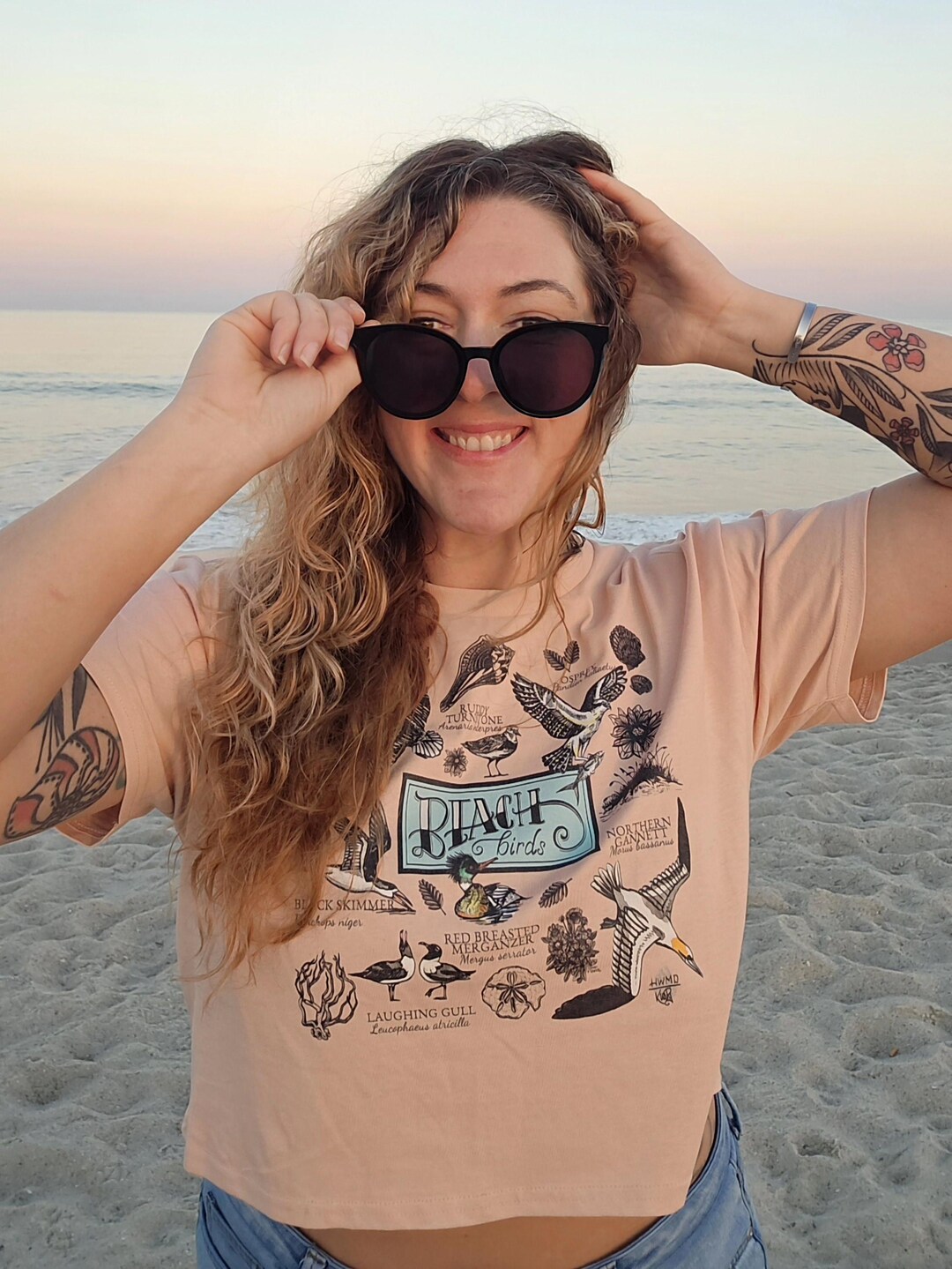 Beach Birds Crop Top - Vintage Bird Art Graphic Tee Shirt - Gifts for ...