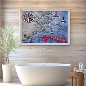 North Carolina Lighthouses Map Art Print: Hand-drawn Nautical Chart - Etsy