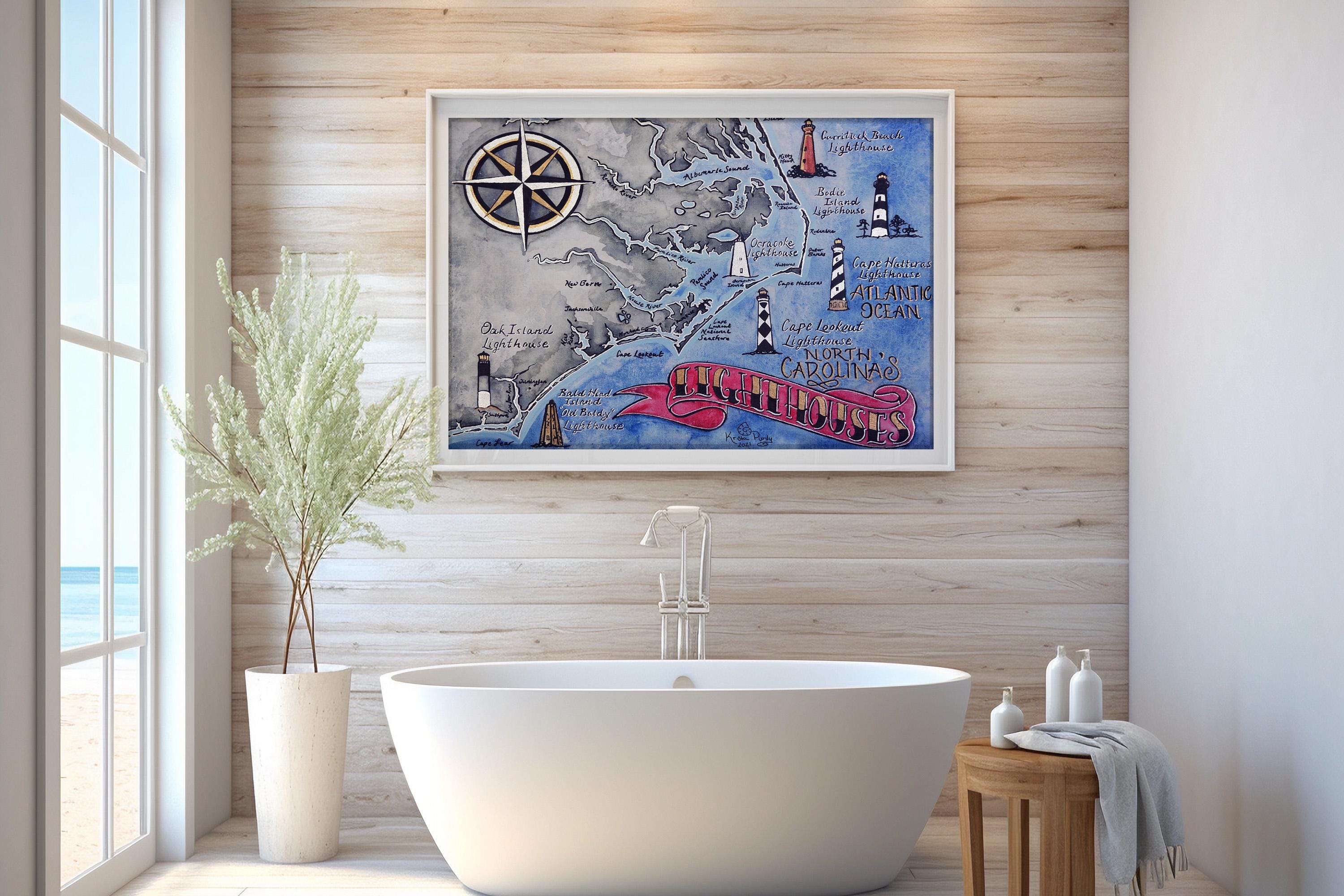 North Carolina Lighthouses Map Art Print: Hand-drawn Nautical Chart - Etsy