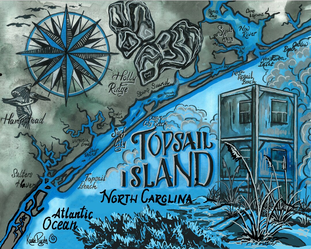 Topsail Island Map Print - Etsy