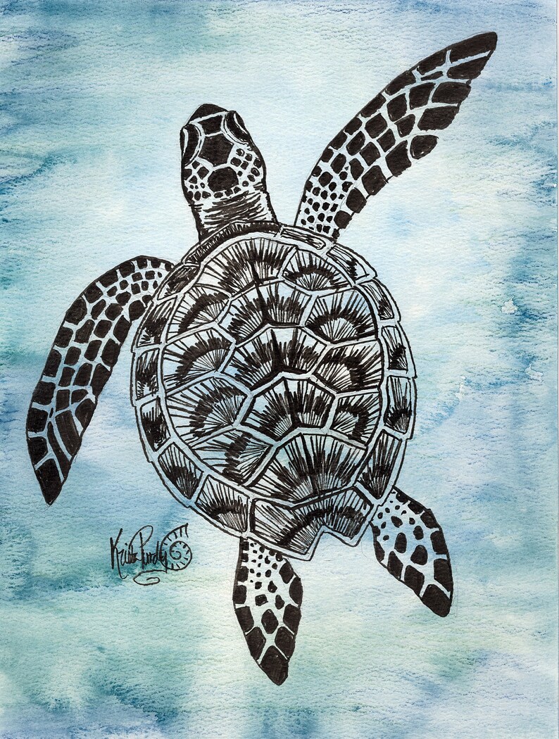 Blue and Green Sea Turtle Watercolor Giclee Print Artwork for Home ...