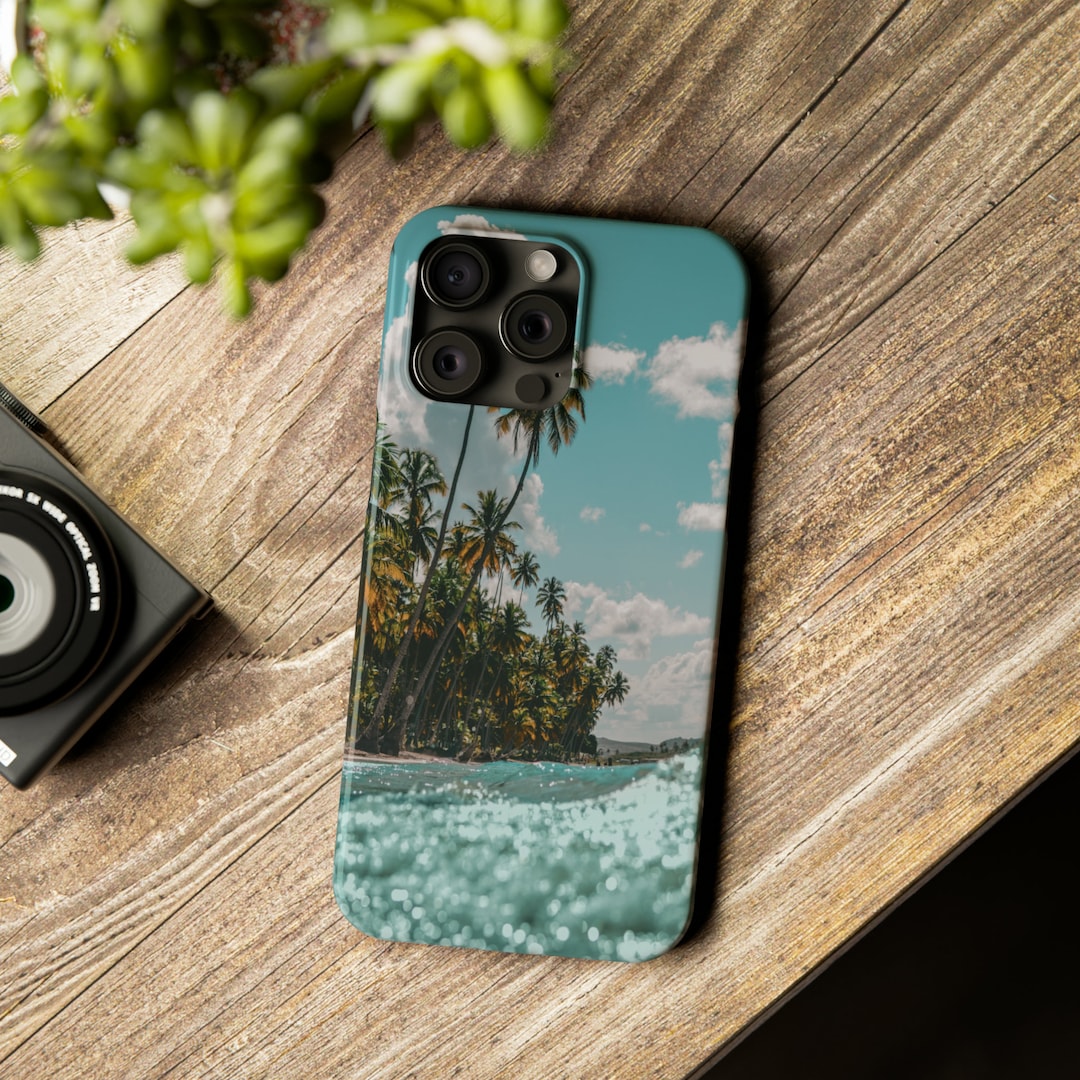Tropical Beach Palm Trees Ocean Wave on Slim Phone Cases for iPhone 14 ...