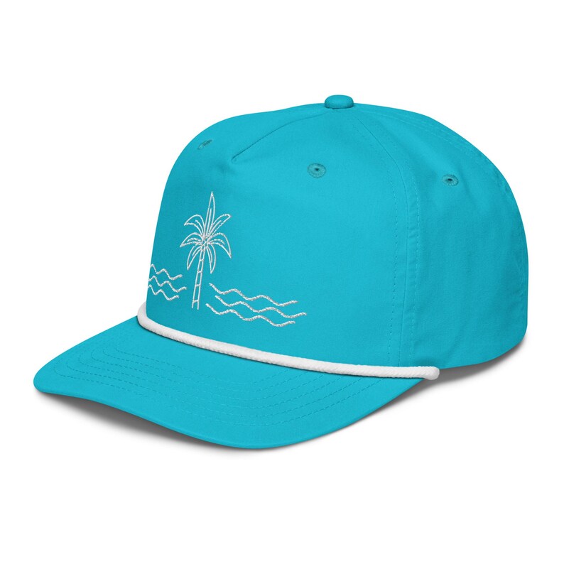 Tropical Palm Tree With Ocean Waves Golf Rope Hat, Embroidered Beach ...