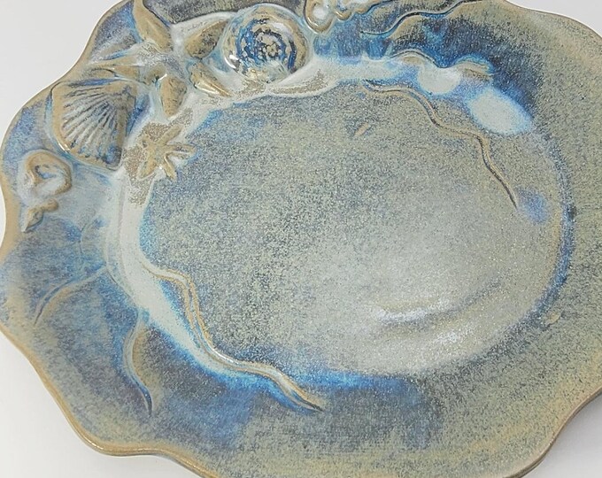 Pottery Beach Platter With Shells and Starfish, Made by Monique Duclos ...