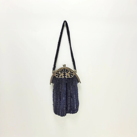 Antique Victorian Crochet Beaded Evening Bag - Gem
