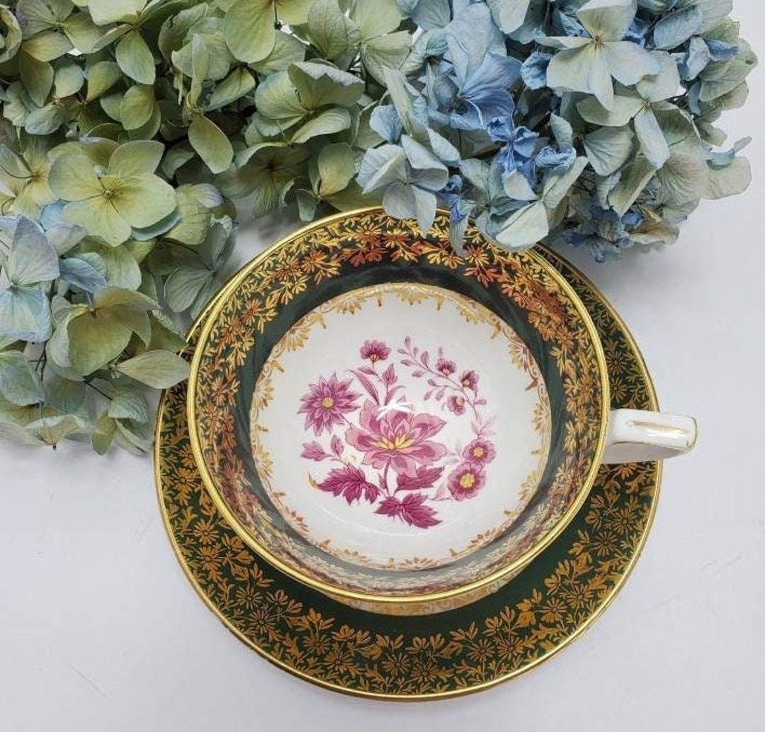 Royal Stafford Tea Cup, Made in England, Green Gold Flowers, Gift - Etsy