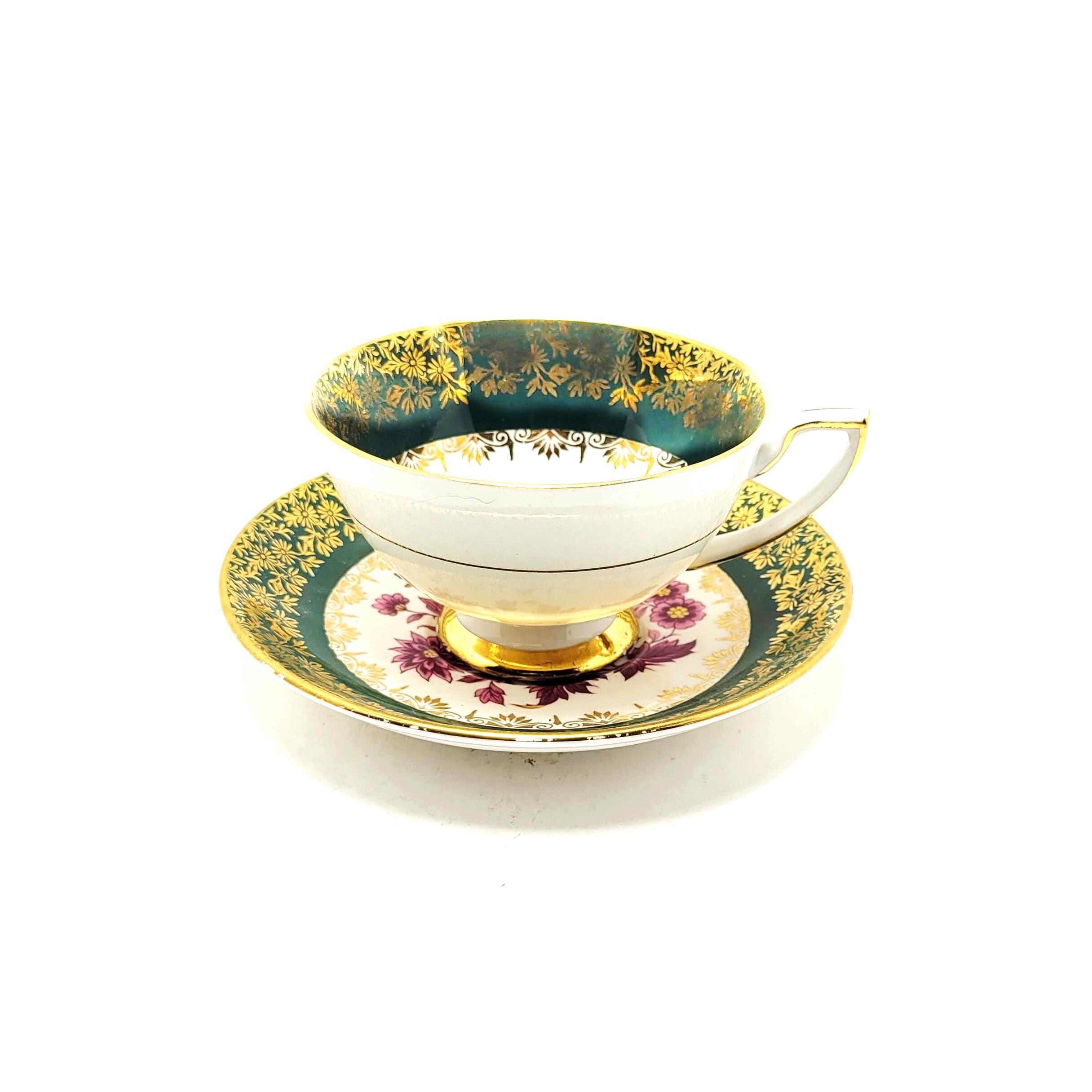 Royal Stafford Tea Cup, Made in England, Green Gold Flowers, Gift ...