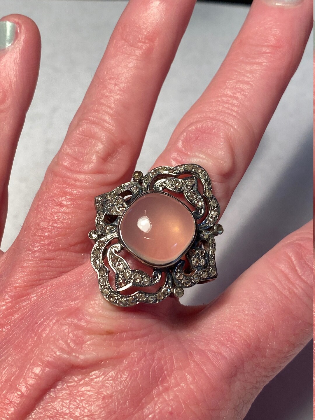 SUNDANCE Catalog Black Sterling Silver Rose Cut DIAMOND and Rose Quartz ...