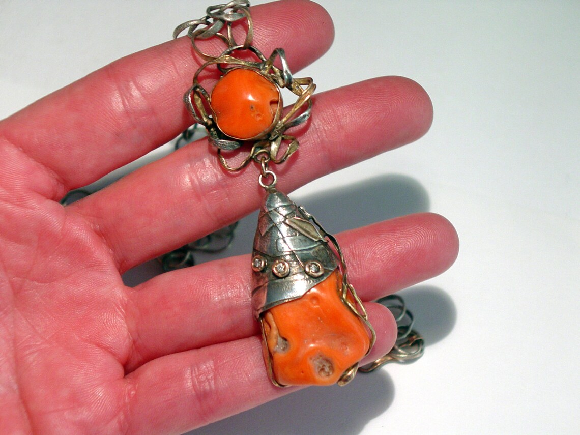 SANDRA DINI Italy 12K Rose Gold Sterling Silver Angel Skin Coral and ...