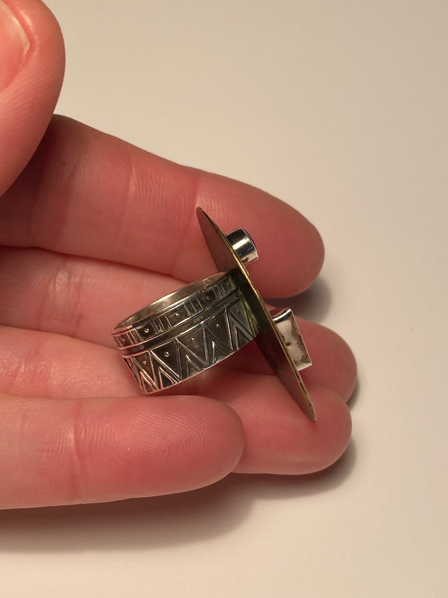 Vintage TABRA Sterling Silver and Brass Mixed Metals Gemstone Statement ...