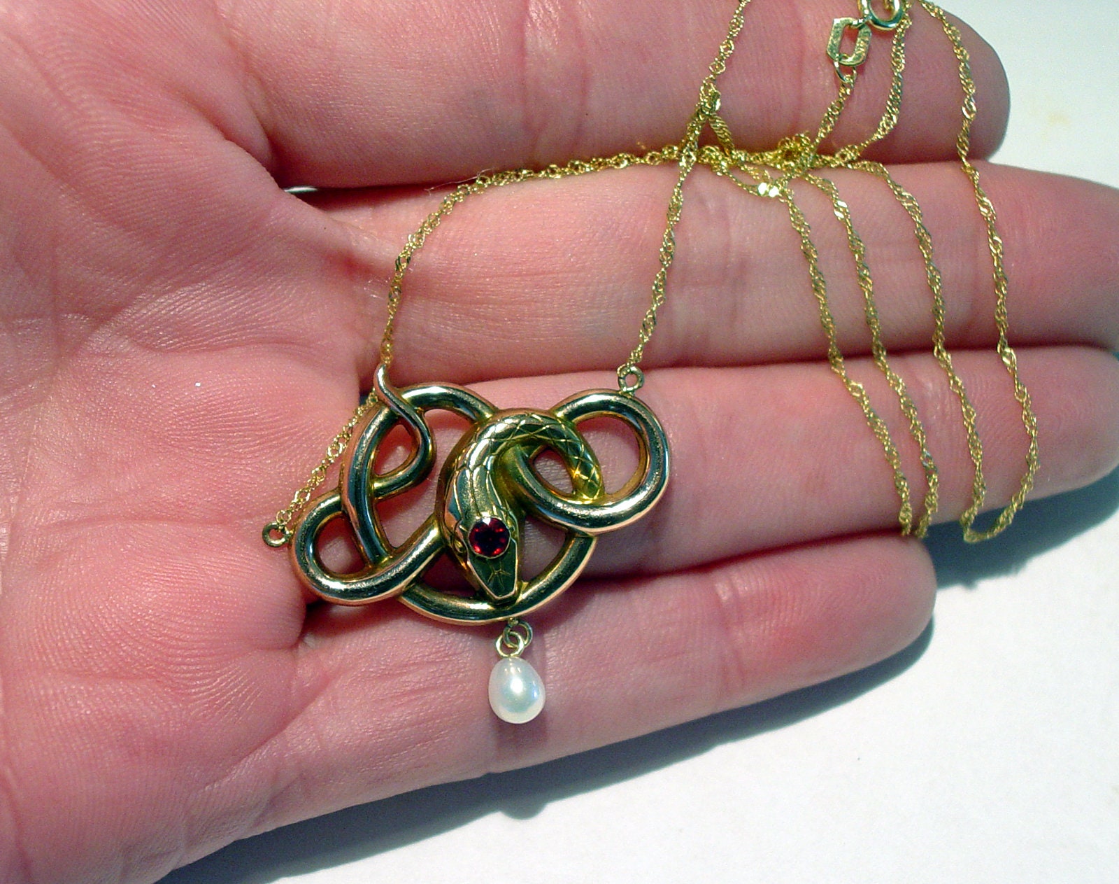 French Victorian 18K and 10K Ruby and Pearl SNAKE Serpent Necklace - Etsy
