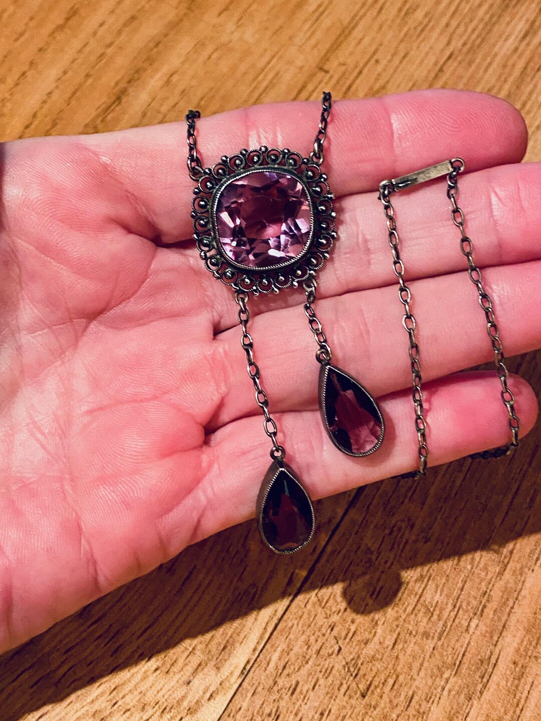 Edwardian 800 Silver Amethyst Negligee LAVALIER Dangle Necklace - Etsy